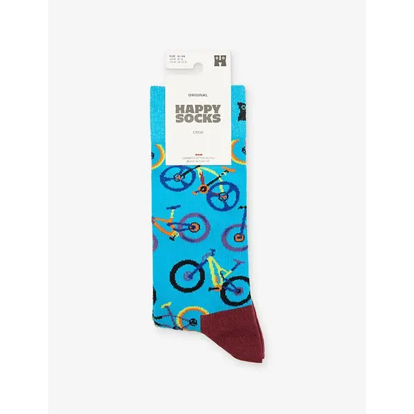 Happy Socks Bike-print Stretch-cotton Blend Socks - Blue