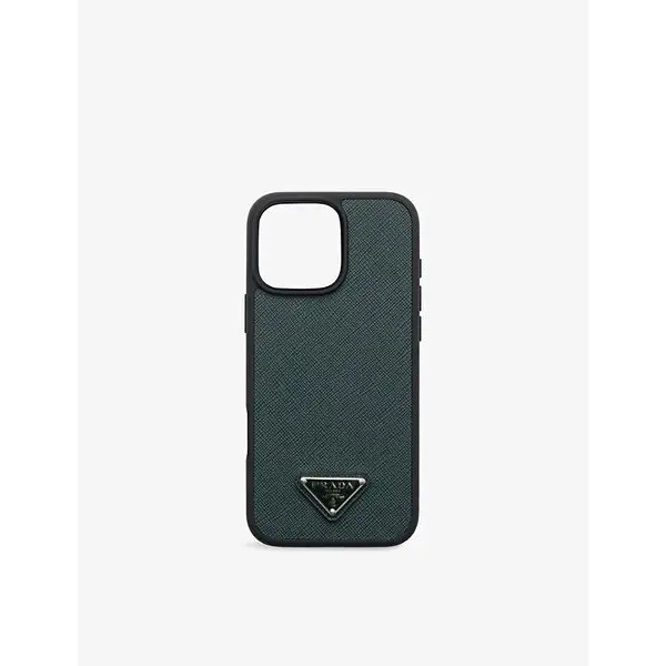 Prada Logo-plaque Saffiano Leather Iphone 16 Pro Phone Case - Green