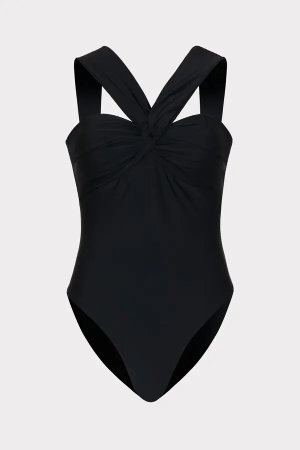 MILLY Betsy Draped Bandeau One Piece - Black