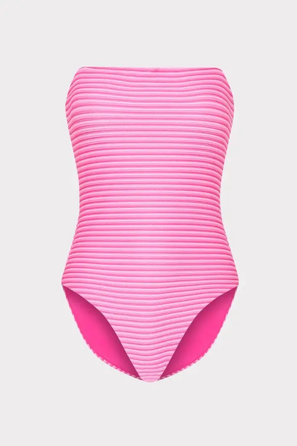 MILLY Stripe Strapless One Piece - Pink
