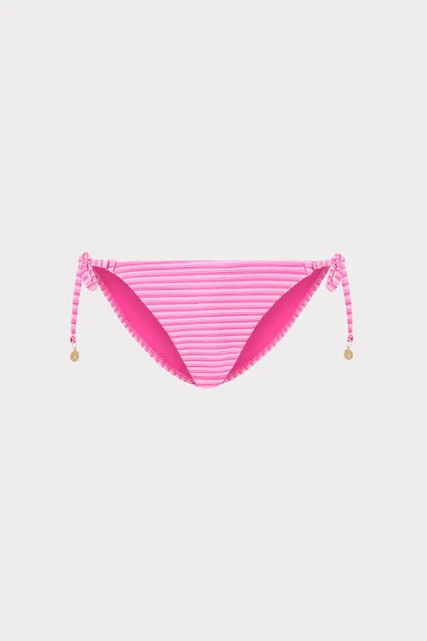 MILLY Stripe String Bikini Bottom - Pink