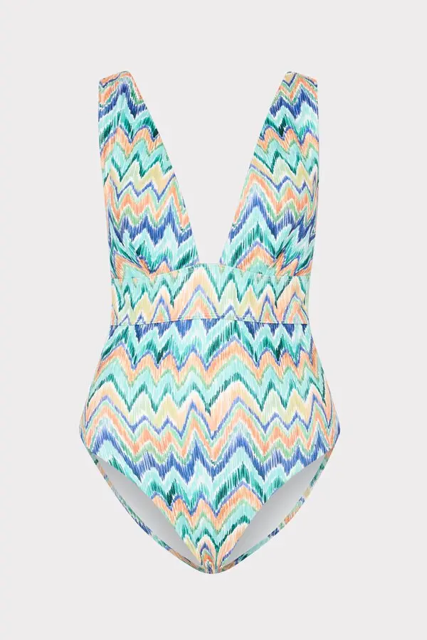 MILLY Chevron V-neck One-piece Swimsuit - Tropical