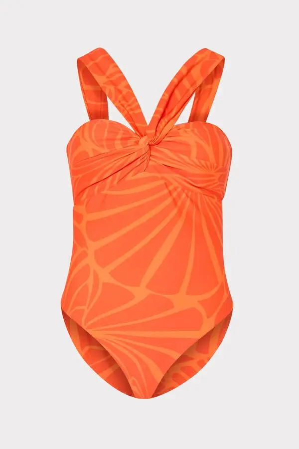 MILLY Betsy Abstract Kai Print Bandeau One Piece - Orange