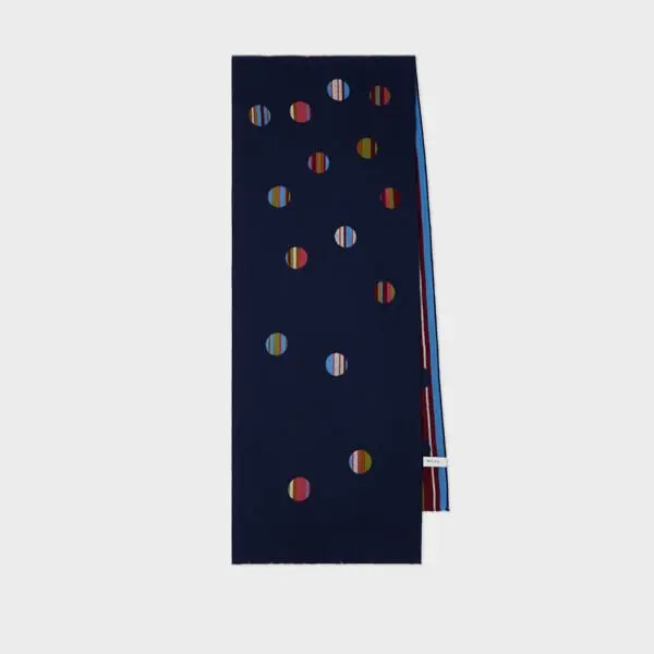 Paul Smith Navy 'signature Stripe' Polka Dot Virgin Wool Scarf - Blue