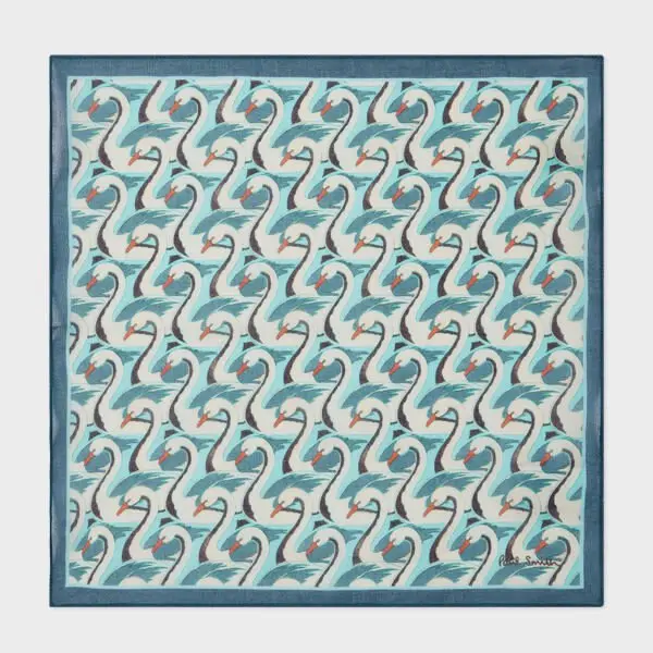 Paul Smith Swan Print Cotton Pocket Square - Blue