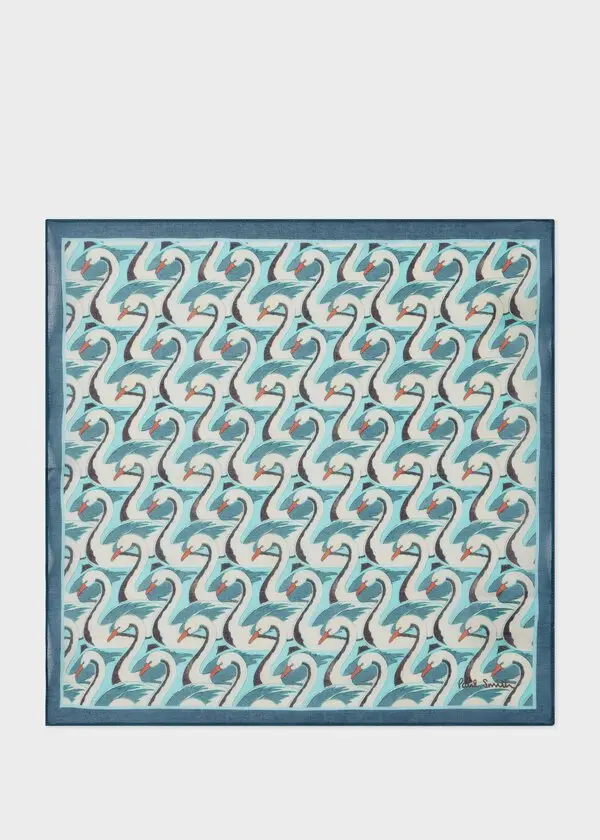 Paul Smith Swan Print Cotton Pocket Square - Blue
