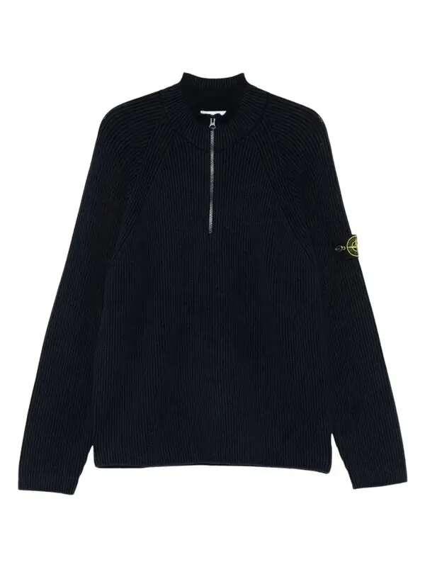 Stone Island Ribbed Sweater With Logo - Blue