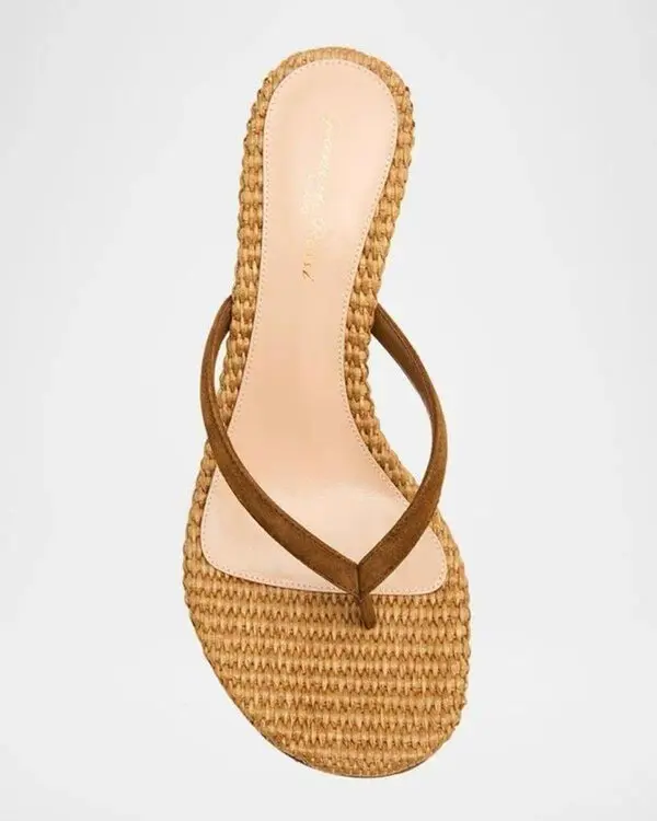 GIANVITO ROSSI Calypso 70 Suede & Raffia Thong Sandals