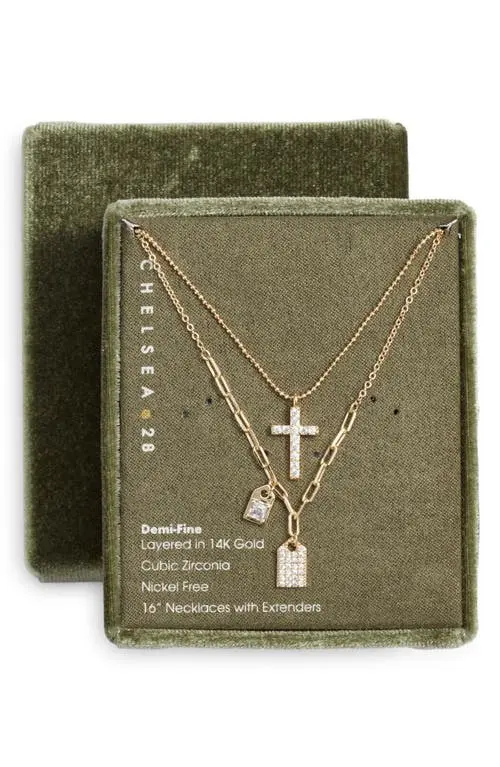 Chelsea28 Set Of 2 Pendant & Charm Necklaces - Clear- Gold