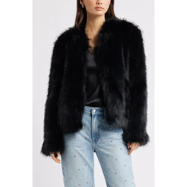 OPEN EDIT Faux Fur Jacket - Black