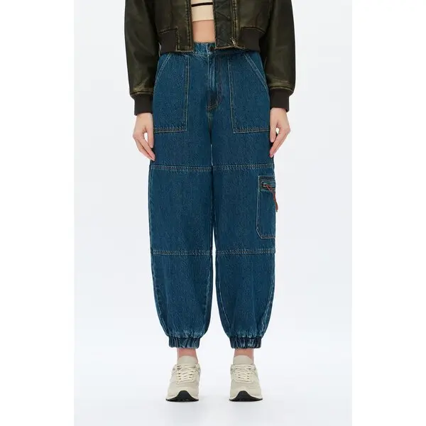 BAYEAS High-waist Denim Joggers - Vintage Dark Blue