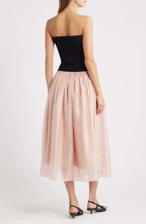 Moon River Strapless Mixed Media Midi Dress