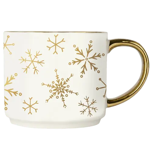 SWEET WATER DECOR Gold Handle Holiday Coffee Mug - Gold Snowflakes