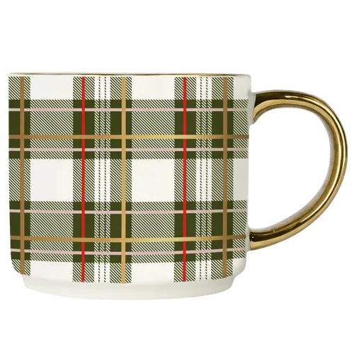 SWEET WATER DECOR Gold Handle Holiday Coffee Mug - Green Plaid