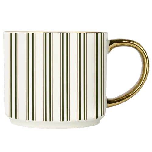 SWEET WATER DECOR Gold Handle Holiday Coffee Mug - Green Stripe