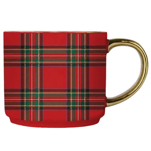 SWEET WATER DECOR Gold Handle Holiday Coffee Mug - Red Plaid