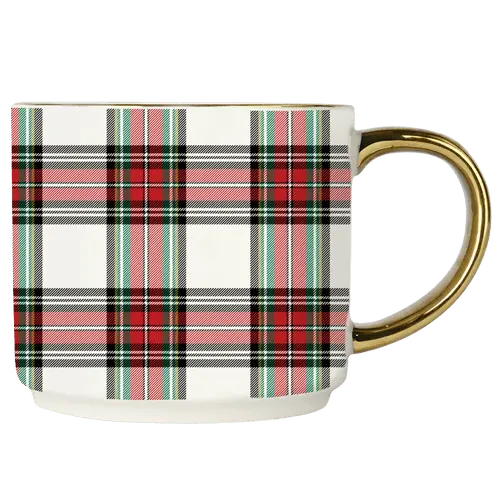 SWEET WATER DECOR Gold Handle Holiday Coffee Mug - White Plaid