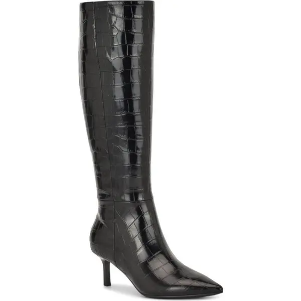 Nine West Kimdee Knee High Boots - Black Croco Print