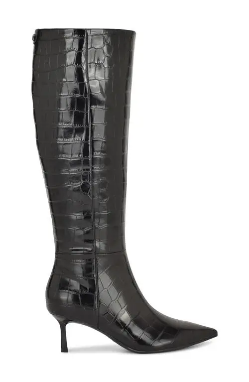 Nine West Kimdee Knee High Boots - Black Croco Print
