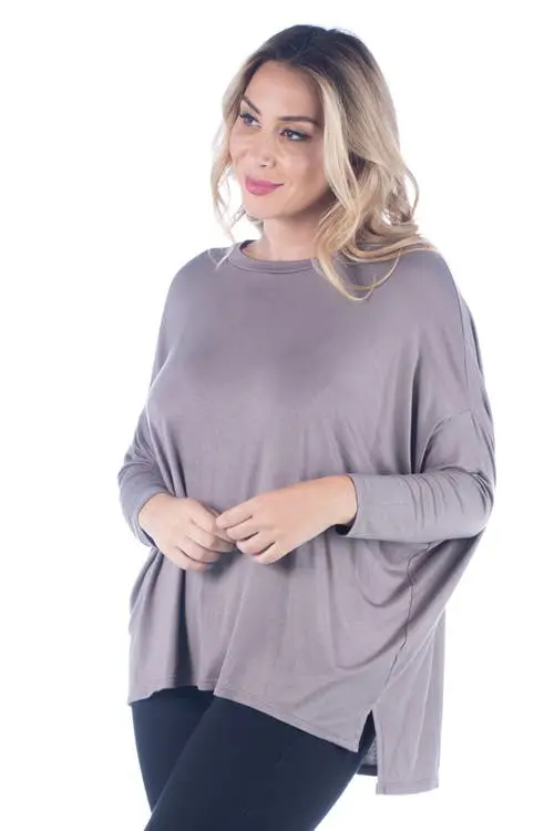 24SEVEN COMFORT APPAREL Oversized Long Sleeve Dolman Top - Purple