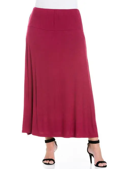 24SEVEN COMFORT APPAREL Elastic Waist Maxi Skirt - Wine
