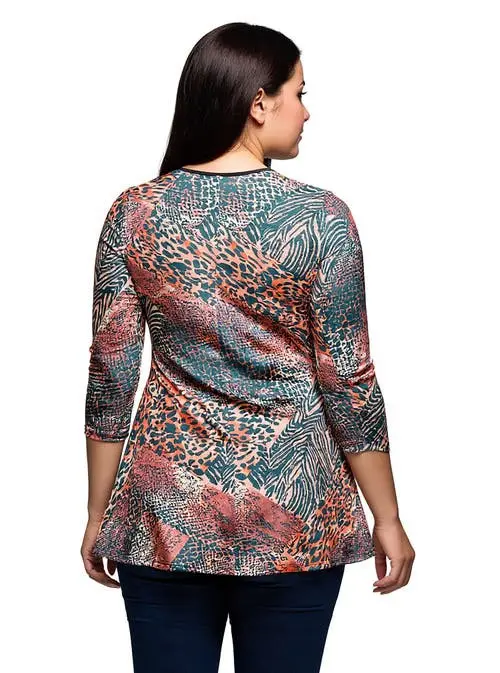 24SEVEN COMFORT APPAREL Animal Print V-neck Tunic Top