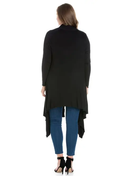 24SEVEN COMFORT APPAREL Extra Long Open Front Cardigan - Black