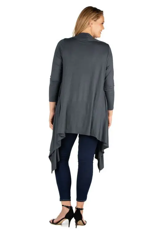24SEVEN COMFORT APPAREL Extra Long Open Front Cardigan - Charcoal