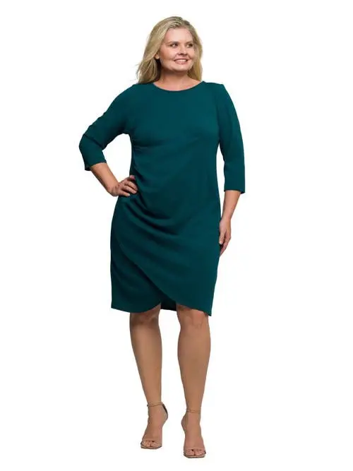 24SEVEN COMFORT APPAREL Three Quarter Sleeve Ruched Tulip Hem Mini Dress - Hunter