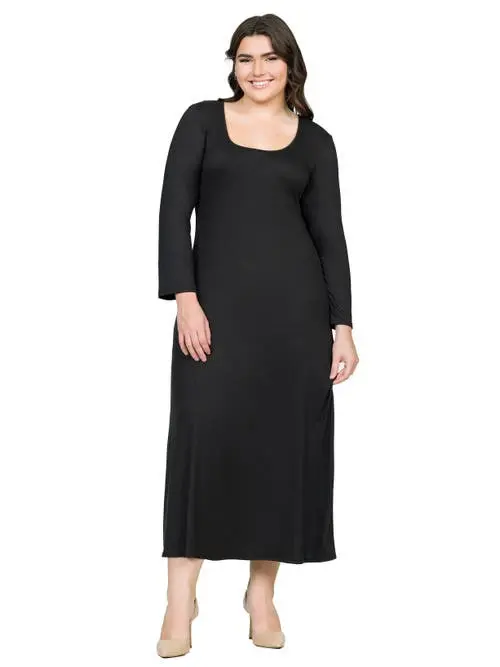 24SEVEN COMFORT APPAREL Long Sleeve Maxi Dress - Black