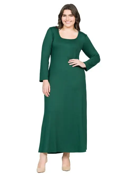 24SEVEN COMFORT APPAREL Long Sleeve Maxi Dress - Forest