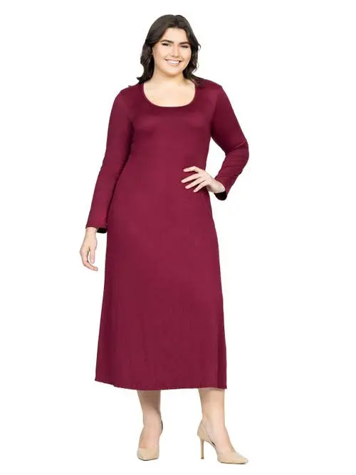 24SEVEN COMFORT APPAREL Long Sleeve Maxi Dress - Wine