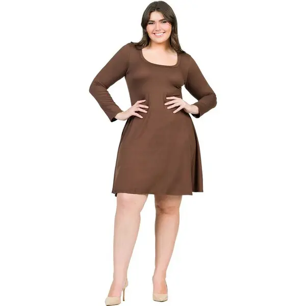 24SEVEN COMFORT APPAREL A-line Mini Dress - Brown