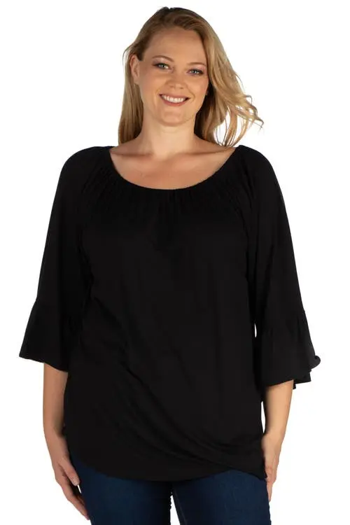 24SEVEN COMFORT APPAREL Bell Sleeve Tunic Top - Black