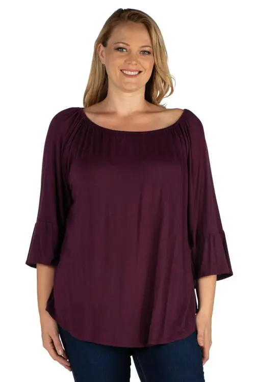 24SEVEN COMFORT APPAREL Bell Sleeve Tunic Top - Plum
