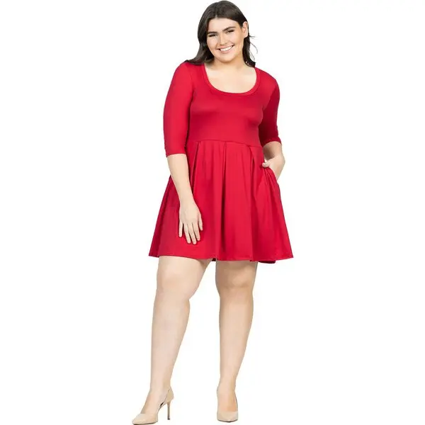 24SEVEN COMFORT APPAREL Fit And Flare Dress - Red