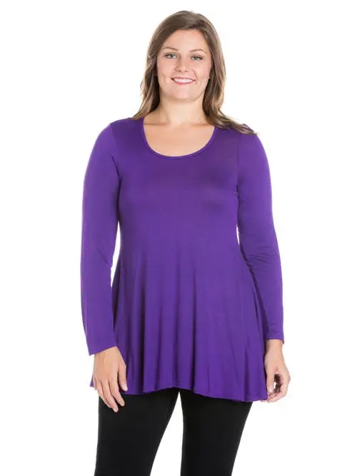 24SEVEN COMFORT APPAREL Long Sleeve Swing Tunic Top - Amethyst