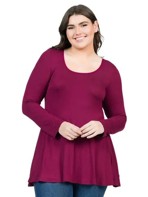 24SEVEN COMFORT APPAREL Long Sleeve Swing Tunic Top - Wine
