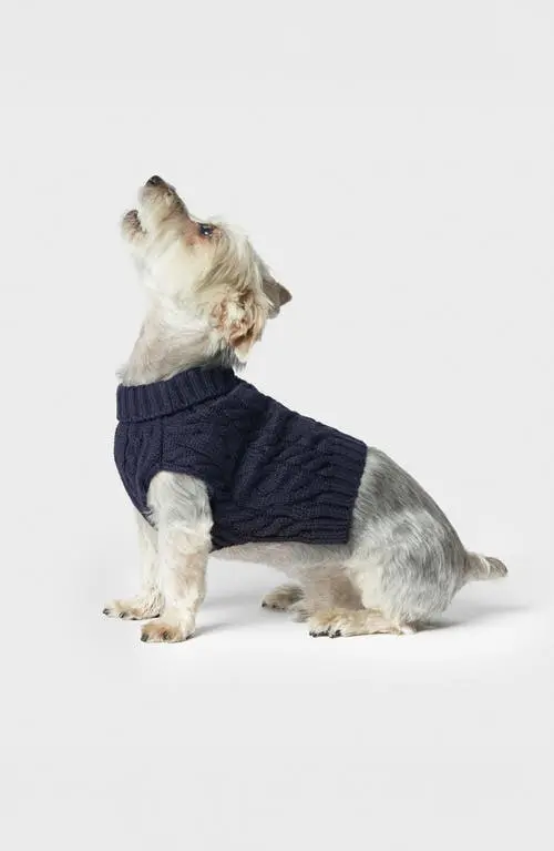 Shinola Cable Knit Dog Sweater - Navy