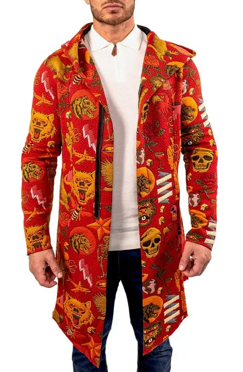 MACEOO Printed Hooded Sportcoat Jacket - Red