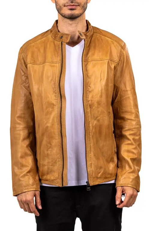 MACEOO Washed Lambskin Leather Jacket - Brown