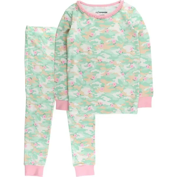 SOFTSNOOZE Modal Blend Ruffle Long Sleeve Pajama Set - Sage Blossom Camo