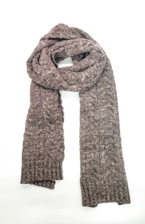 Portolano Chunky Cable Cashmere Scarf In Melange Color - Brown/ivory