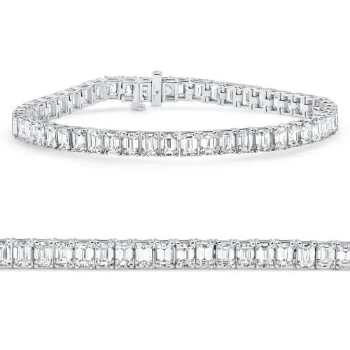 BLISS DIAMOND 15ct Emerald Cut Diamond Tennis Bracelet - 14k White Gold