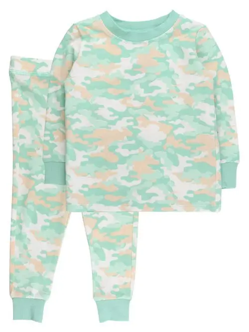 RUFFLEBUTTS Gender Inclusive Modal Blend Long Sleeve Pajama Set - Sage Trail Camo