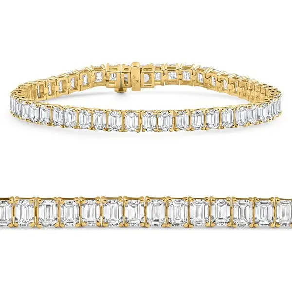 BLISS DIAMOND 15ct Emerald Cut Lab Grown Diamond Tennis Bracelet - 14k Yellow Gold