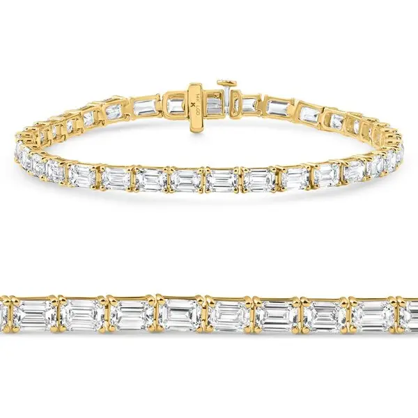 BLISS DIAMOND 12ct Emerald Cut Diamond Tennis Bracelet - 14k Yellow Gold