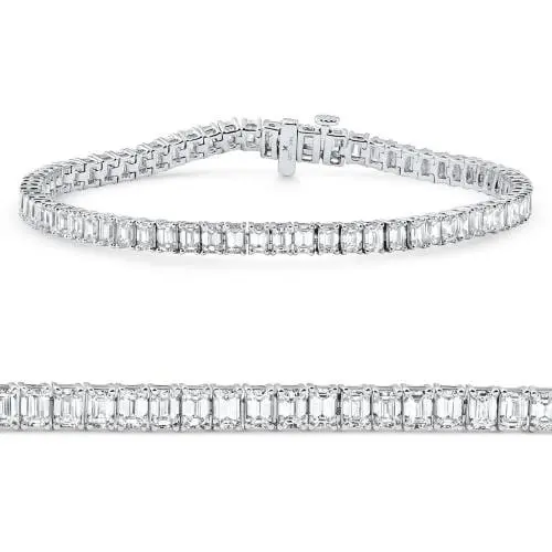 BLISS DIAMOND 12.25ct Emerald Cut Diamond Tennis 7" Bracelet - 14k White Gold