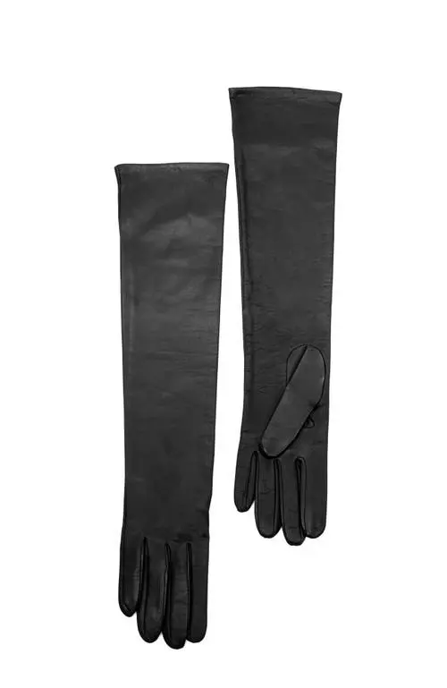 Portolano Long Leather Gloves With Cashmere Lining - Black