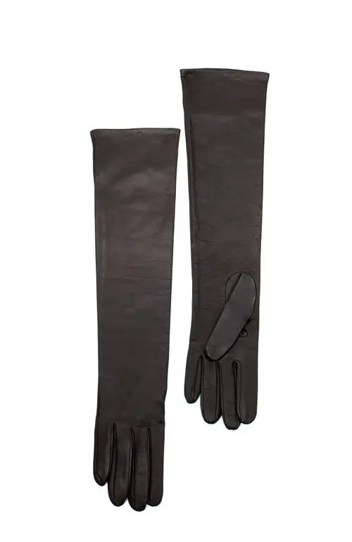 Portolano Long Leather Gloves With Cashmere Lining - Chocolate